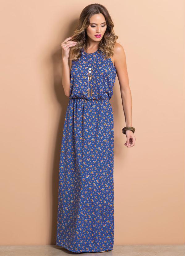Vestido Longo Floral com Costas Nadador - Queima de Estoque