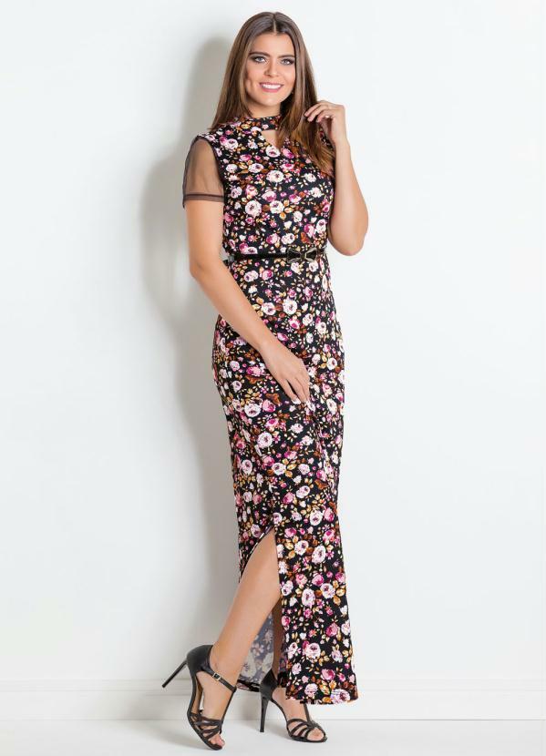 Vestido Longo Floral Dark Moda Evangélica - Rosalie