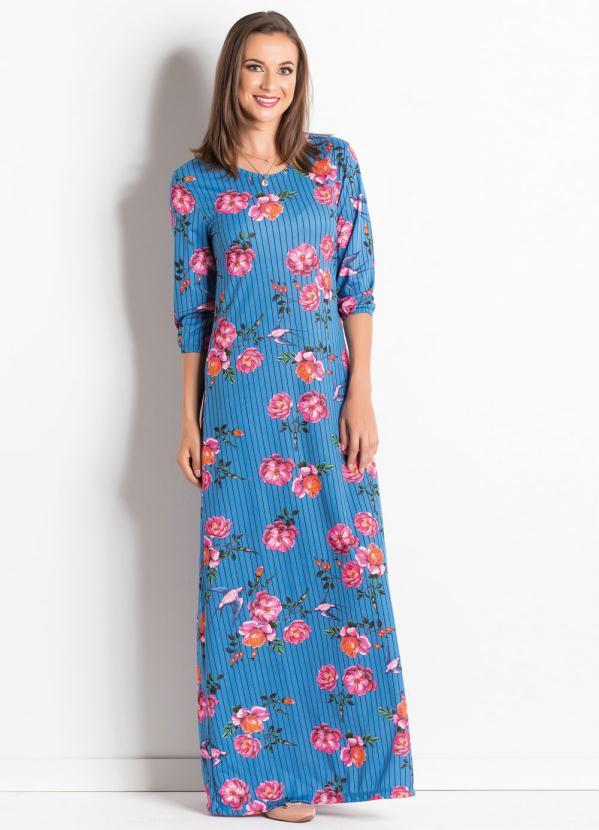 Vestido Longo Floral e Listrado Moda Evangélica - Rosalie
