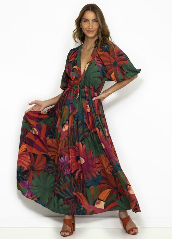 Vestido Cropped De Viscose Flor Animal Verde Farm