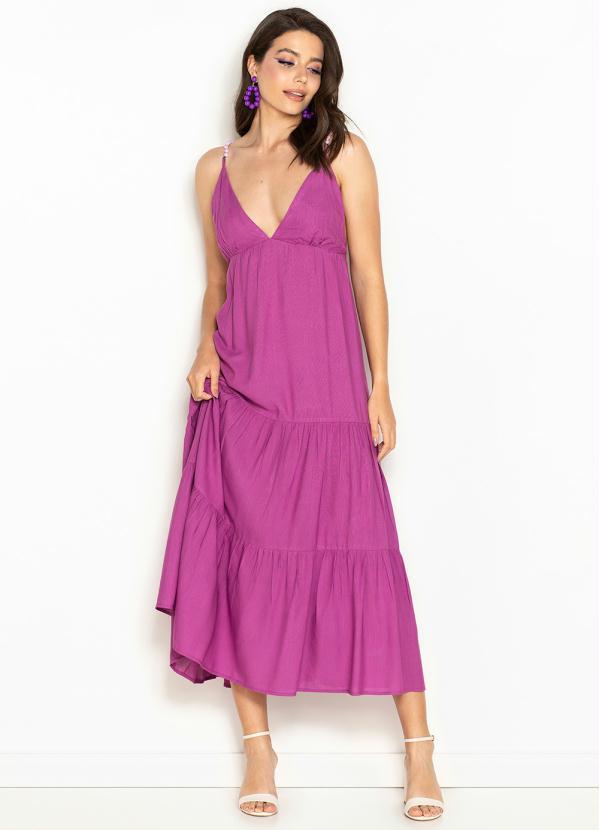 Vestido Cropped De Viscose Sarjada Alça Beads Roxo Farm
