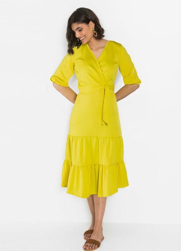 Vestido Decote Transpassado Amarelo - bonprix