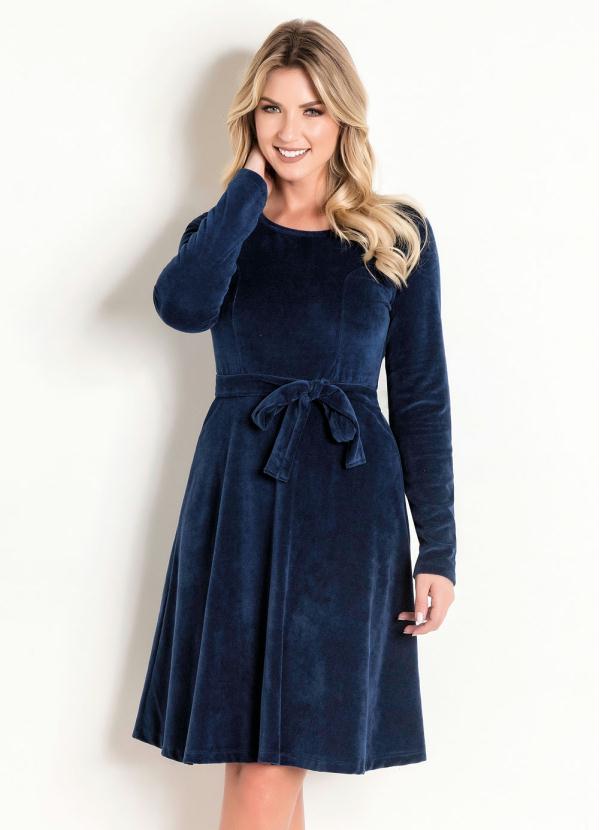 Vestido em Plush Marinho Moda Evangélica - Rosalie