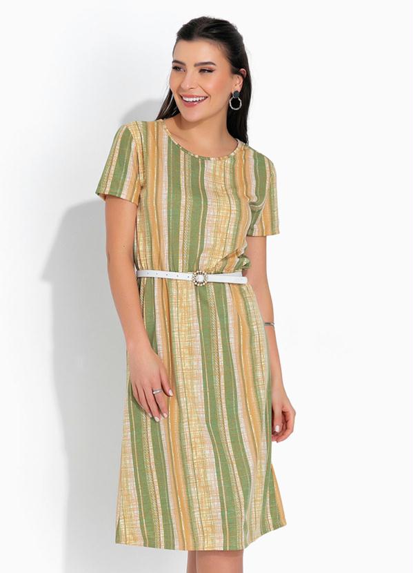 Vestido Listras Verde Reto Moda Evangélica - Rosalie