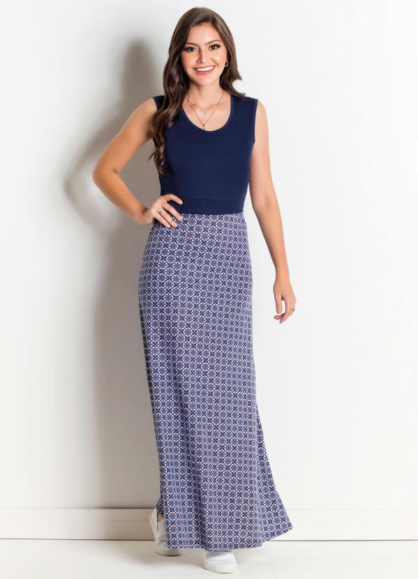 Vestido Moda Evangélica Longo Marinho - Rosalie