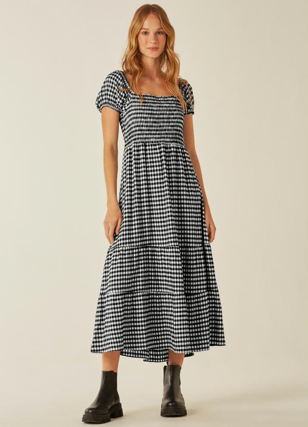 Vestido Preto Mídi Xadrez - Malwee
