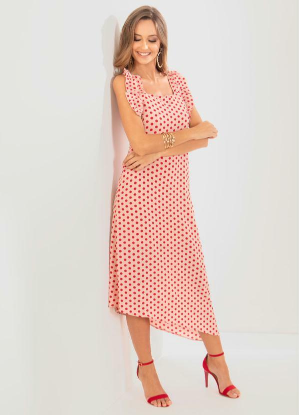 Vestido Quintess Assimétrico Poá Blush Quintess