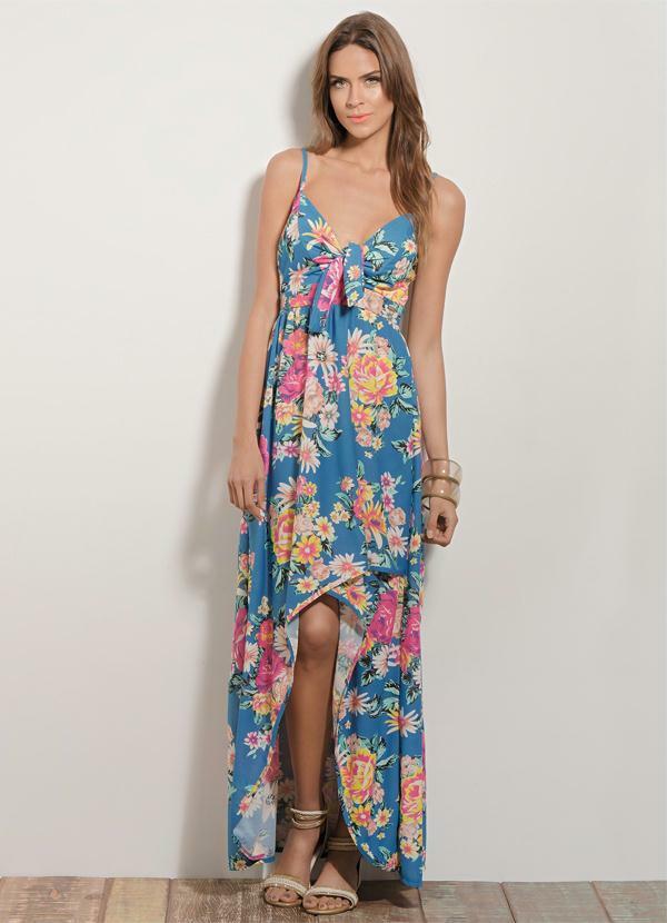 Vestido Longo Floral com Fenda Frontal Quintess - Quintess