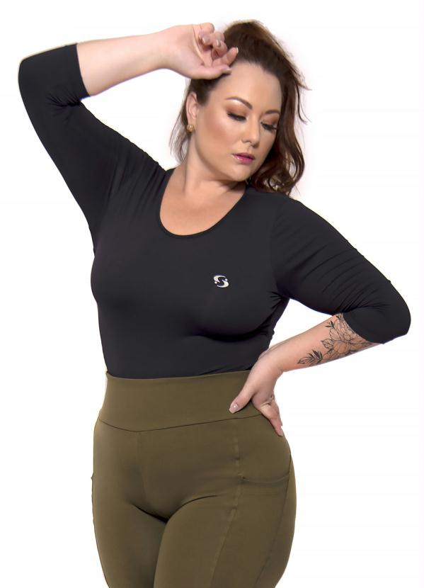 Body sem Bojo Manga 3/4 Plus Size Preto - Acqua Rosa