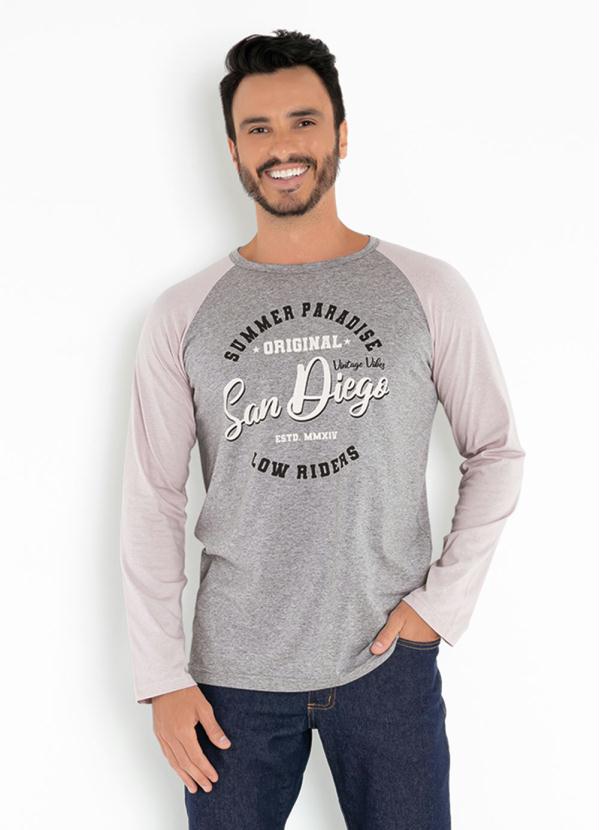 Camiseta Mescla e Rosê com Estampa Frontal - Moda Pop