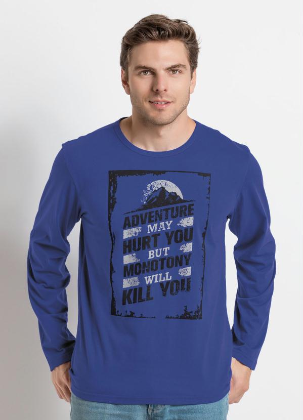 Camiseta Roxa com Manga Longa e Estampa Frontal - Queima de Estoque