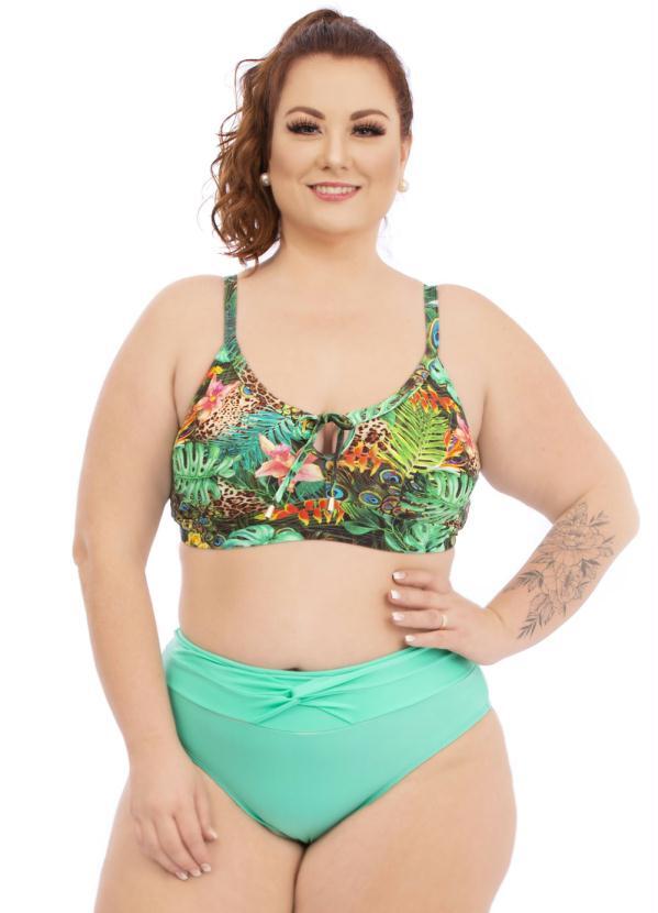 Biquíni Sem Bojo Plus Size Verde Acqua Rosa