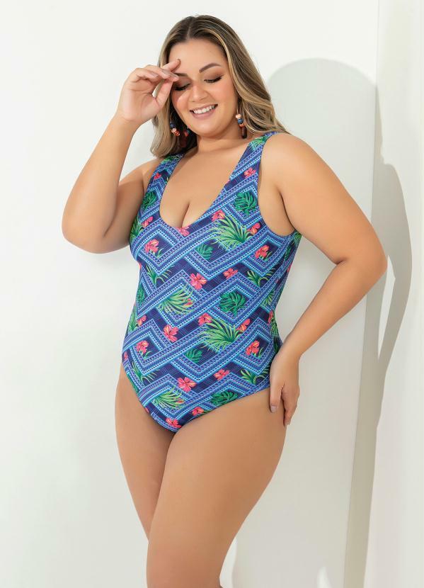 Maiô Plus Size Geo Flores Com Recorte Marguerite