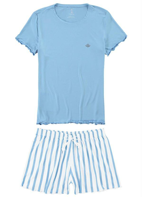 Pijama Azul Claro em Viscose com Strass - Malwee