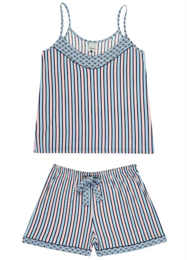 Pijama Azul Claro Listrado em Viscose - Malwee