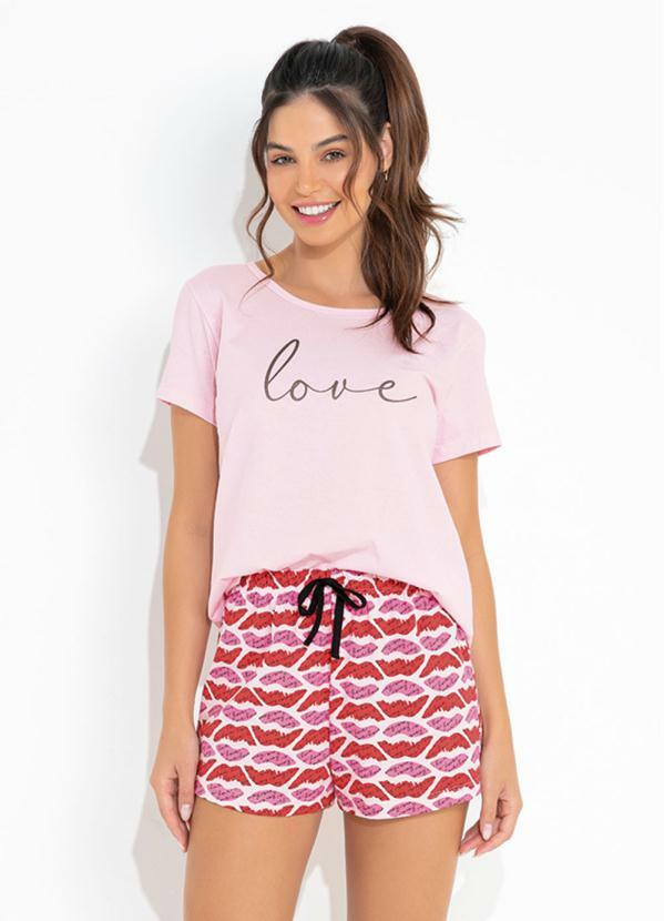Pijama Curto com Shorts Estampado Beijo - Alma Dolce