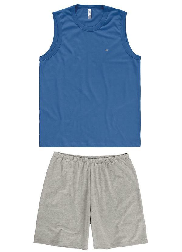 Pijama Azul Royal em Malha Bordada - Malwee