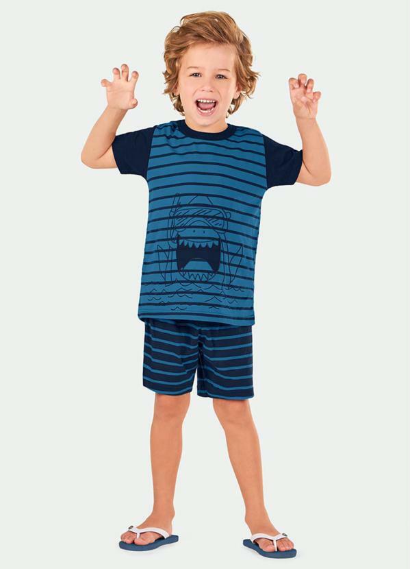 Pijama Tubarão Curto com Aroma Malha Menino Azul - Marisol