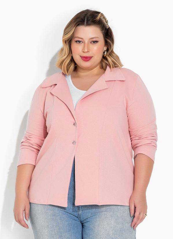 Blazer Rosa Claro com Botões Plus Size - Marguerite