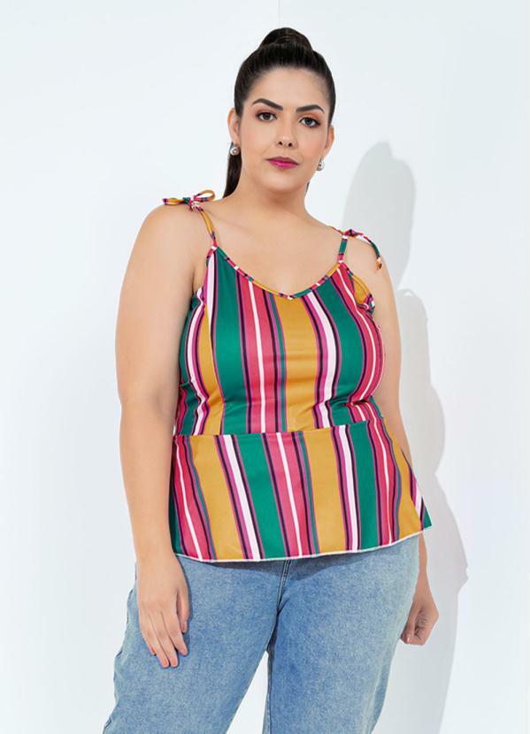 Blusa Listrada Com Alças Para Amarrar Plus Size Marguerite