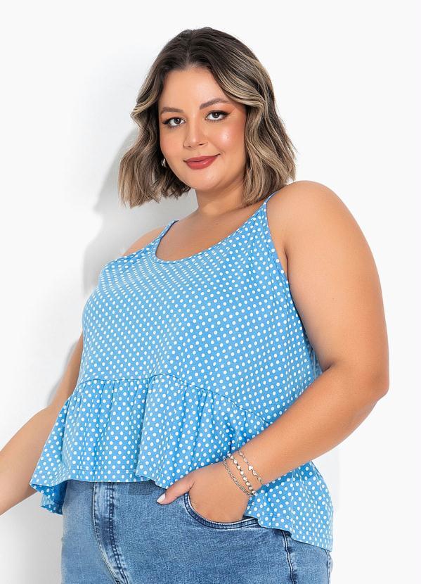 Blusa Poá Azul Com Babado Plus Size Marguerite