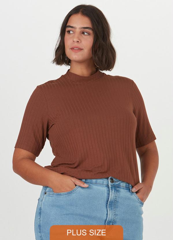 Blusa Viscose Canelada Plus Size Marrom - Malwee