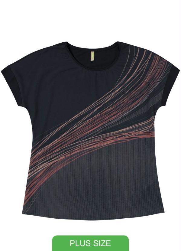 Blusa Manga Curta Plus Size Preto Cativa