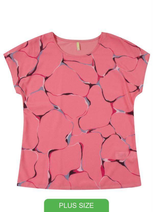 Blusa Manga Curta Plus Size Rosa Cativa