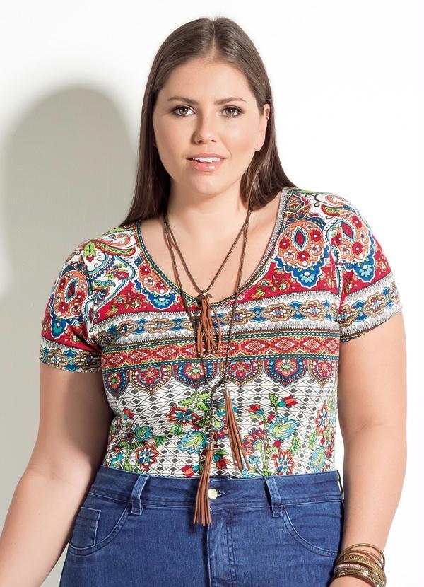 Blusa Quintess Étnico Floral Plus Size - Quintess