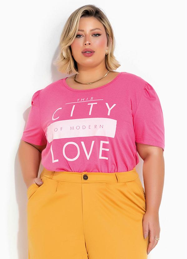 Blusa Rosa com Mangas Bufantes Plus Size - Marguerite