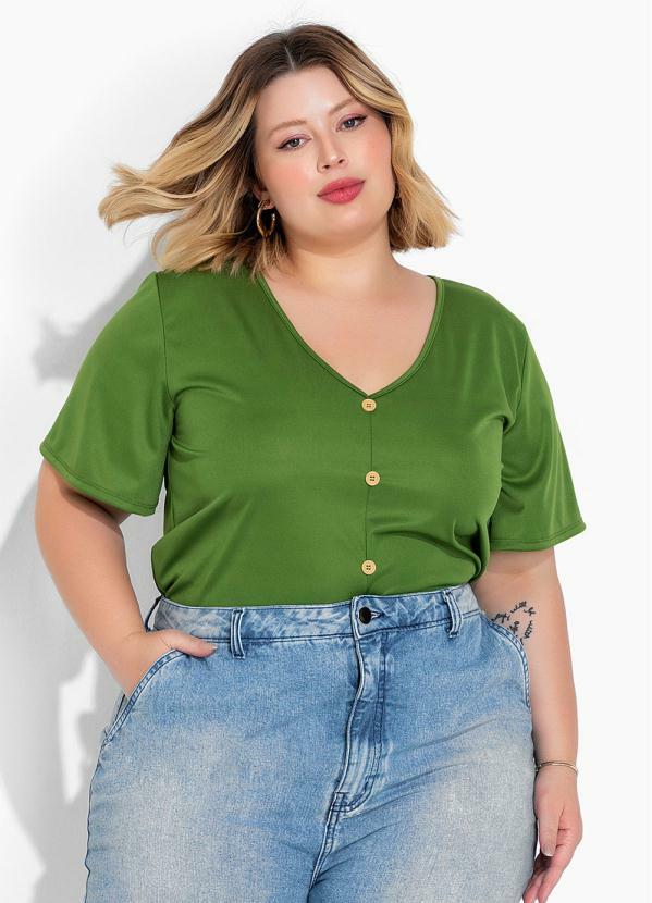 Blusa Verde Com Botões Plus Size Marguerite