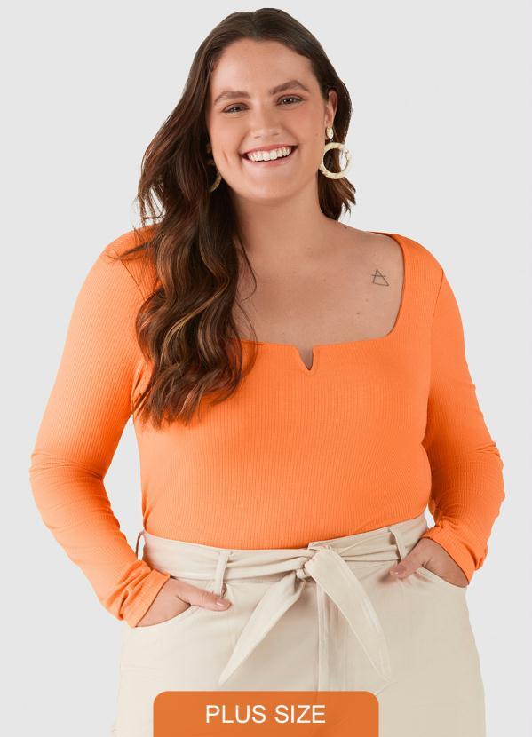 Blusa Canelada Decote V Laranja - Malwee
