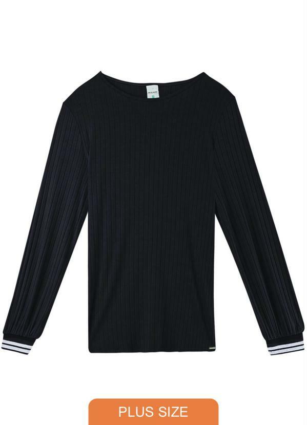 Blusa Preta Canelada com Punho - Malwee
