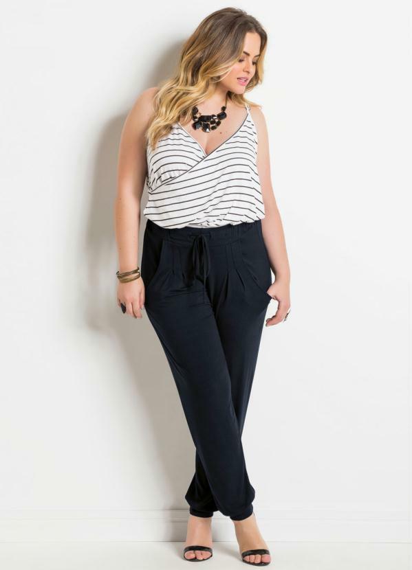 Body Transpassado Listrado Plus Size Quintess - Quintess