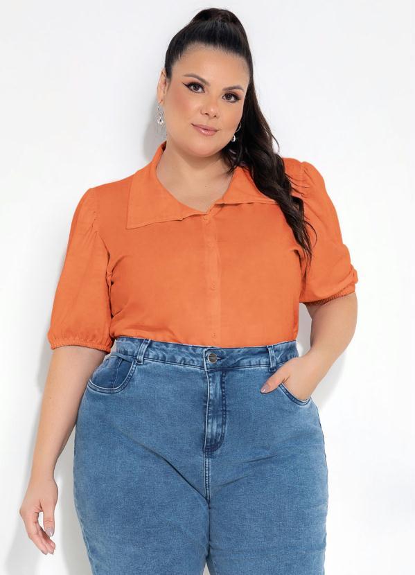 Camisa Laranja Com Botões Plus Size Marguerite