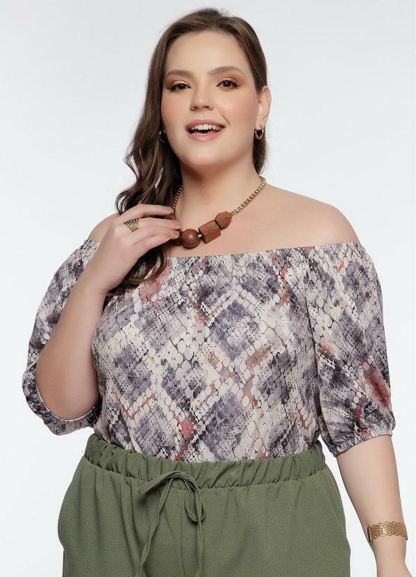 Blusa Plus Size Piton Ombro a Ombro - Mink
