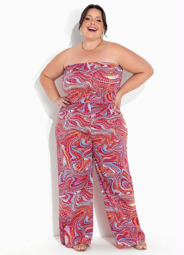 Macacão Abstrato Pink Tomara Que Caia Plus Size Marguerite