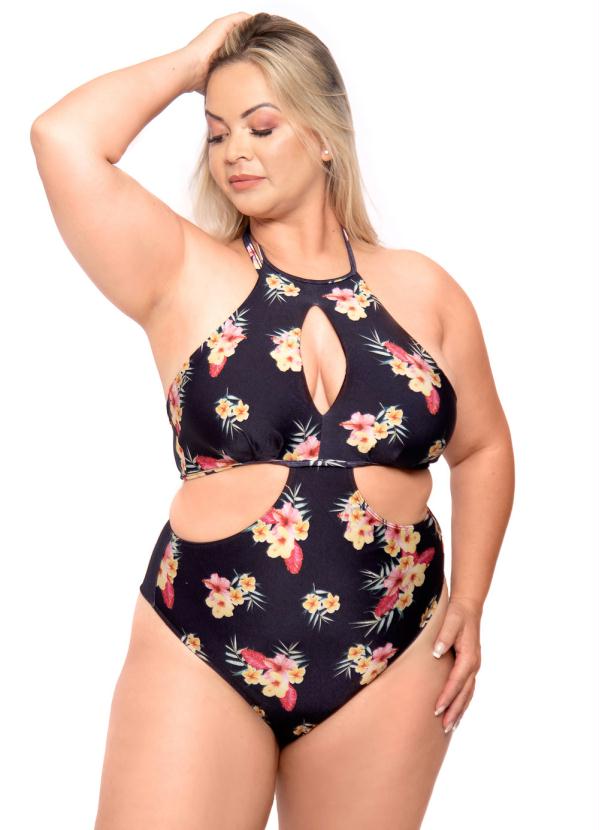 Maiô Engana Mamãe Plus Size Floral Acqua Rosa