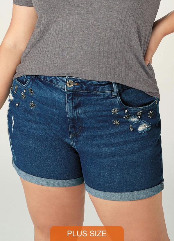 Bermuda Azul Boyfriend Jeans com Strass Plus - Malwee