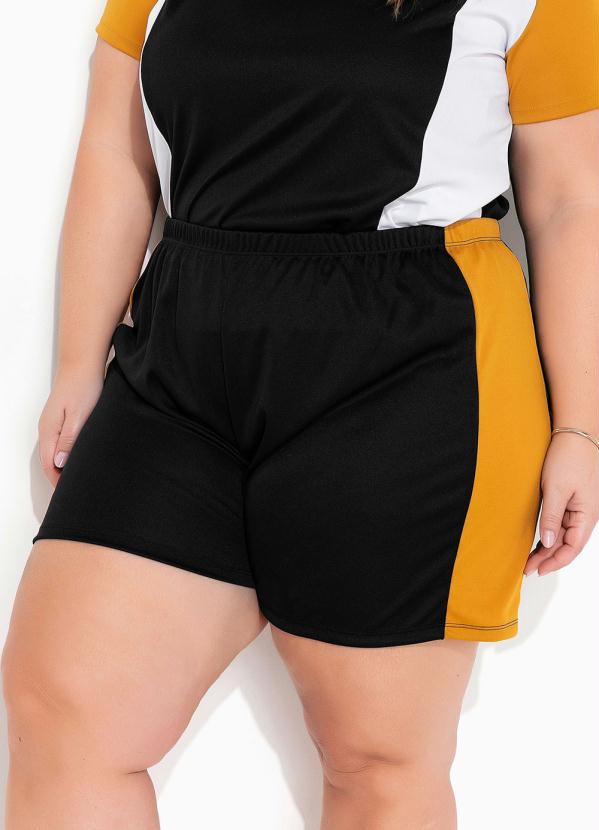 Short Preto e Caramelo com Recortes Plus Size - Marguerite