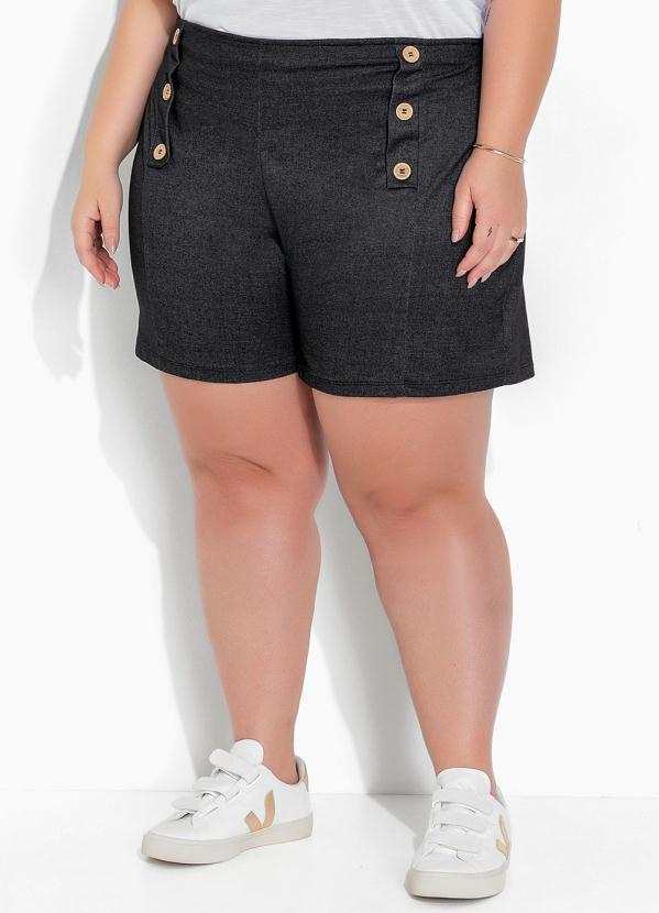 Short Preto Jeans com Botões Plus Size - Marguerite