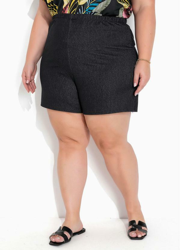 Short Preto Jeans com Elástico Plus Size - Marguerite