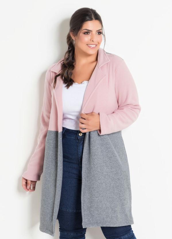 Marguerite - Sobretudo (Rosa e Mescla) Plus Size Marguerite