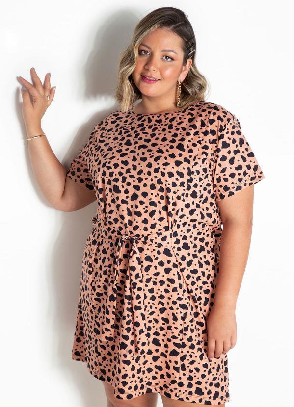 Vestido Animal Print com Amarração Plus Size - Queima de Estoque