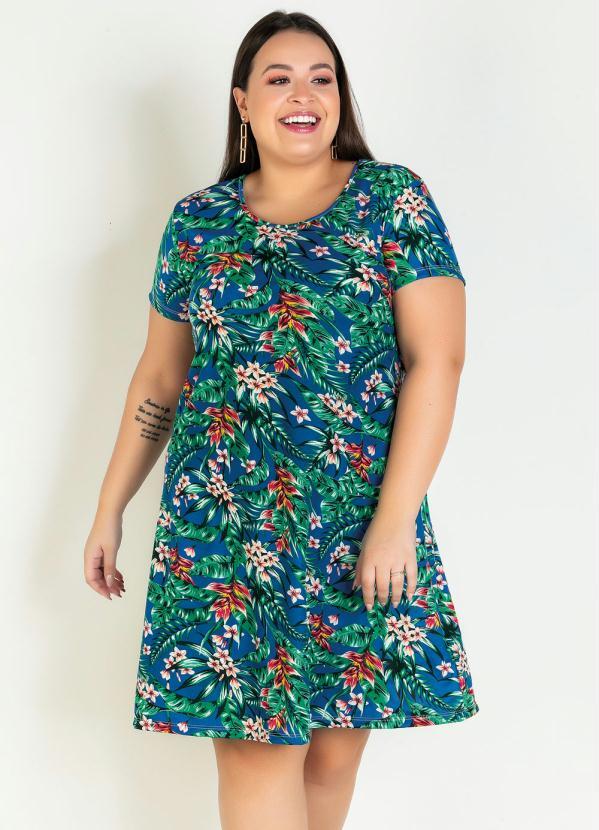 Vestido Curto Floral Mangas Curtas Plus Size Marguerite