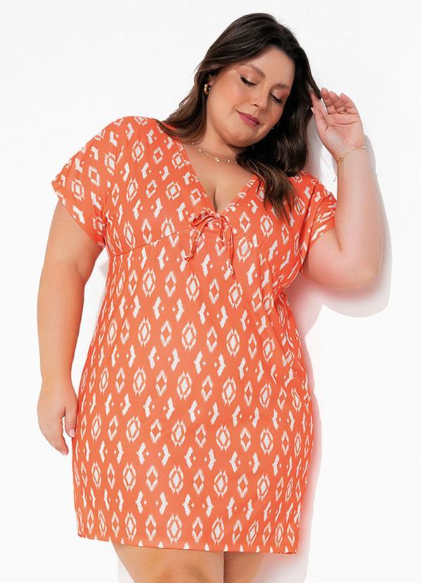 Vestido Étnico Laranja Com Franzido Plus Size Marguerite