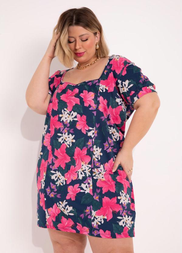 Vestido Floral Azul De Mangas Bufantes Plus Size Marguerite