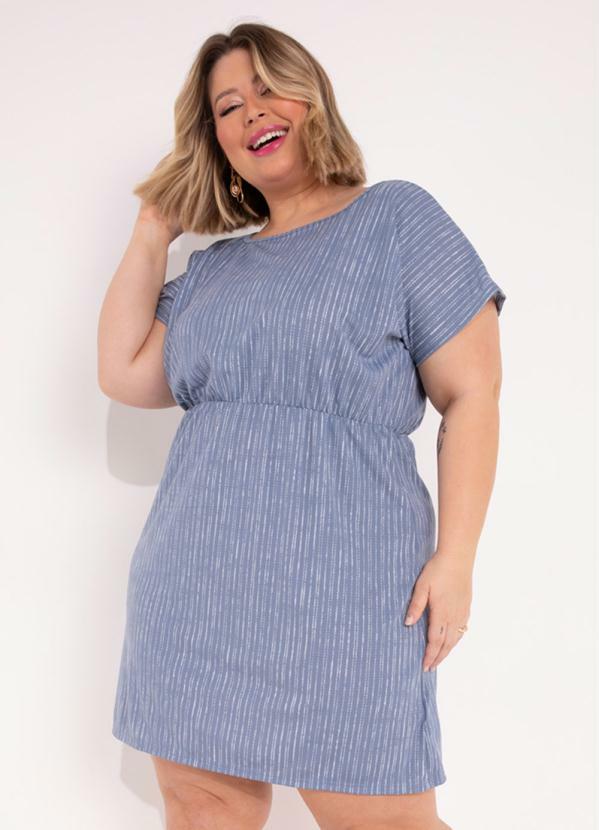 Vestido Listrado Azul Com Mangas Plus Size Marguerite