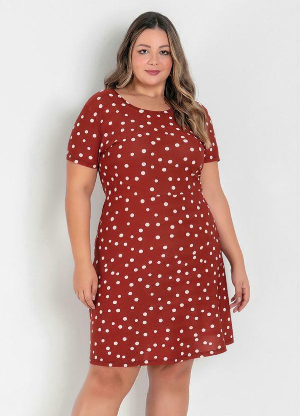 Vestido Marrom Evasê Com Mangas Curtas Plus Size Marguerite