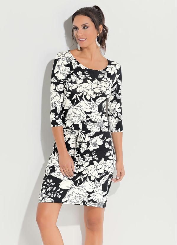 Vestido Quintess Floral Dark com Amarração - Queima de Estoque